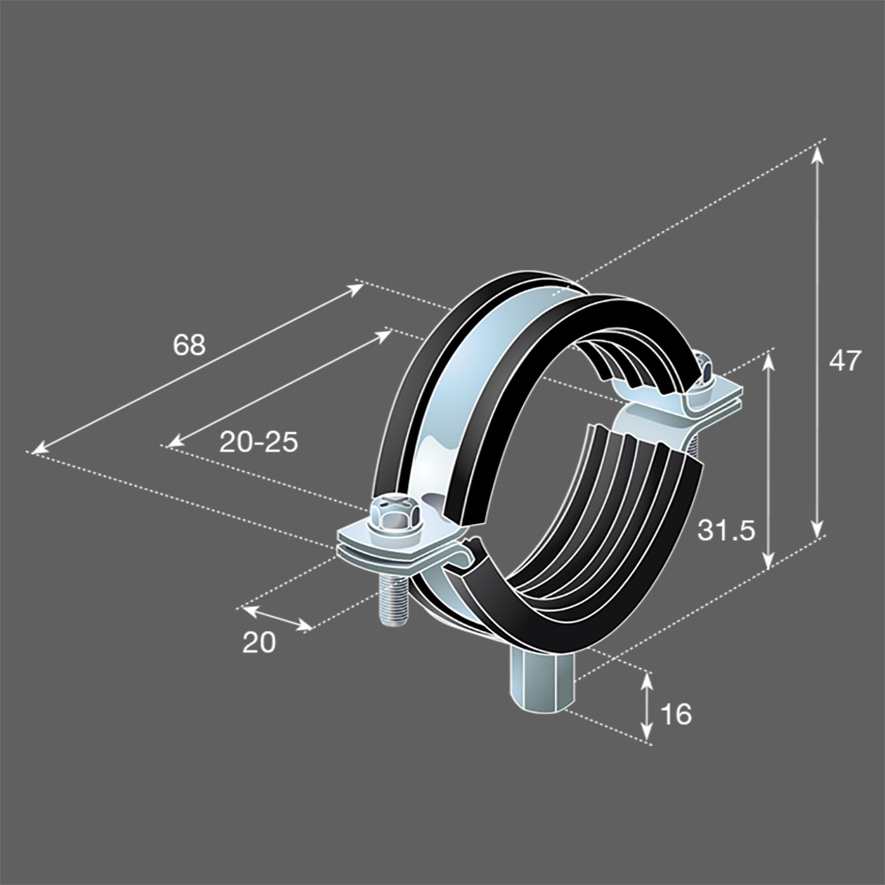 22mm (20-25mm) Rubber Lined Clip (M10) Product