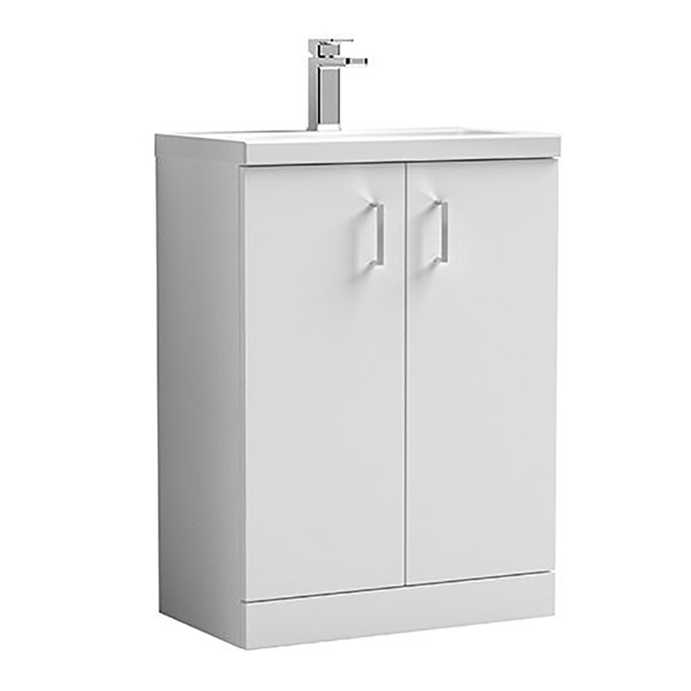 Fresssh Alba Colours 600mm White Gloss Free-Standing 2 Door Basin Unit ...