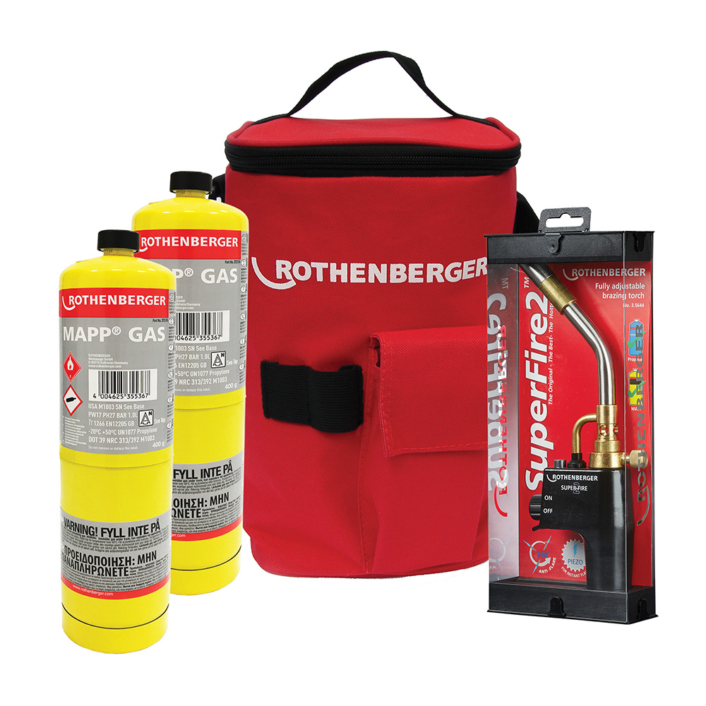 Rothenberger Plumbers Bag, 1x Superfire2, 2x Mapp Gas, 1x Bag Product