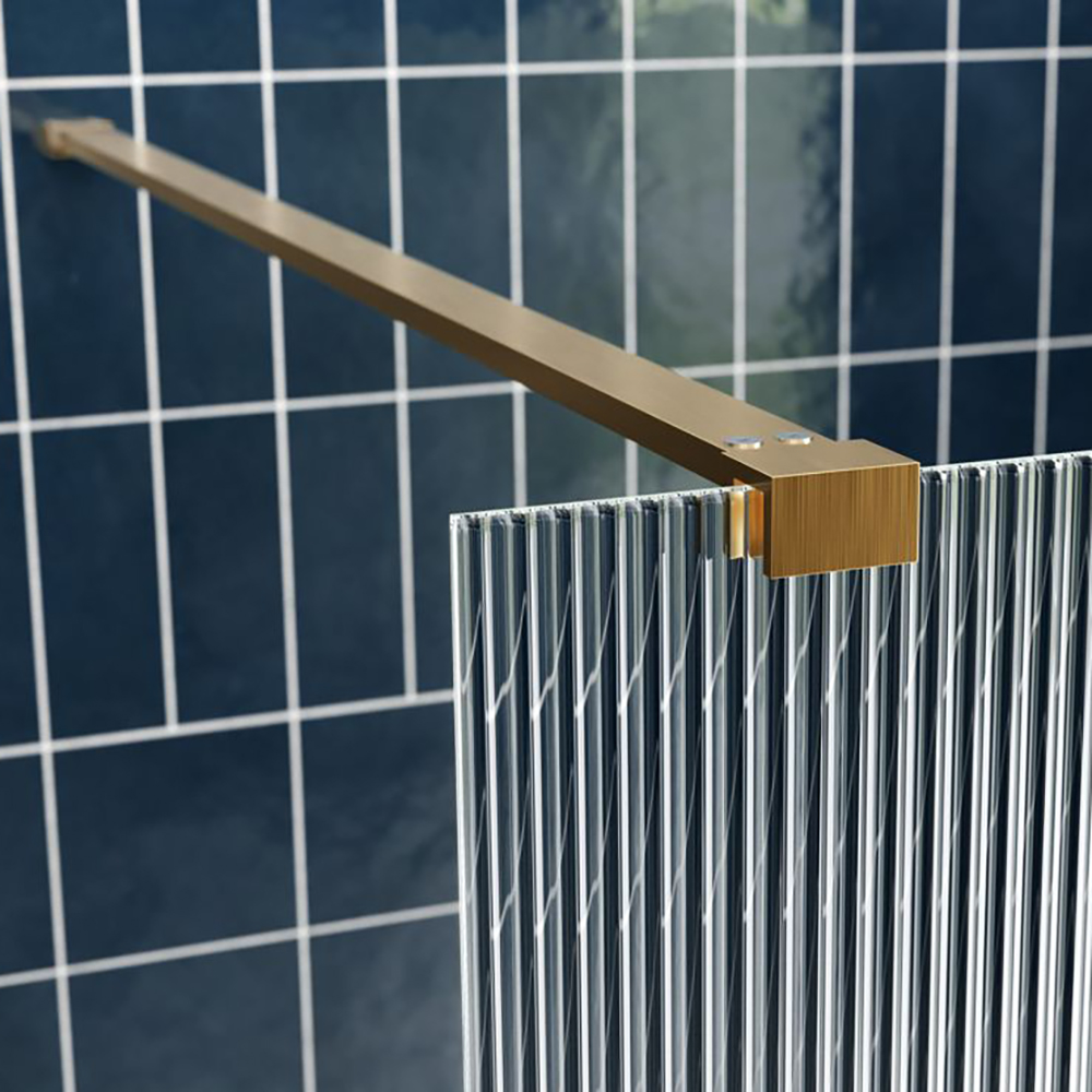 Drift Hudson 900mm Fluted Wetroom Panel & Support Bar - Brushed Brass ...
